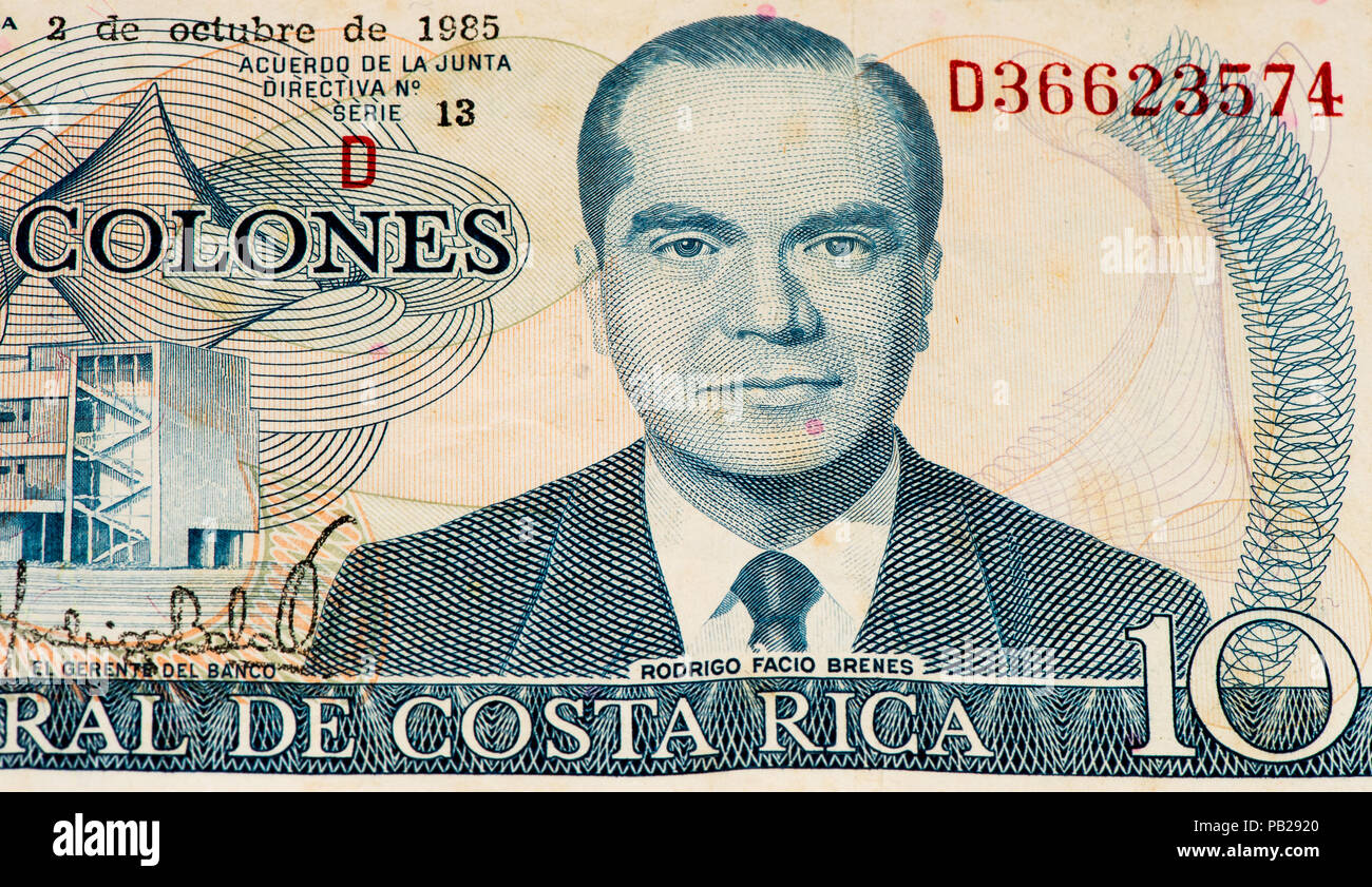 10 Costa Rican colones bank note. Colones is the national currency of ...