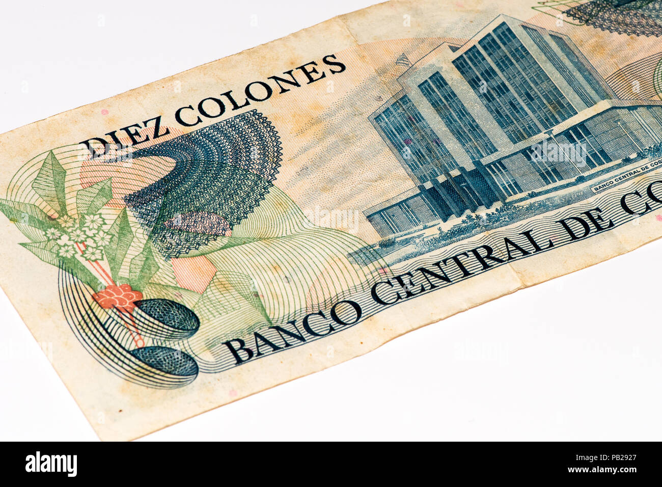 10 Costa Rican colones bank note. Colones is the national currency of ...