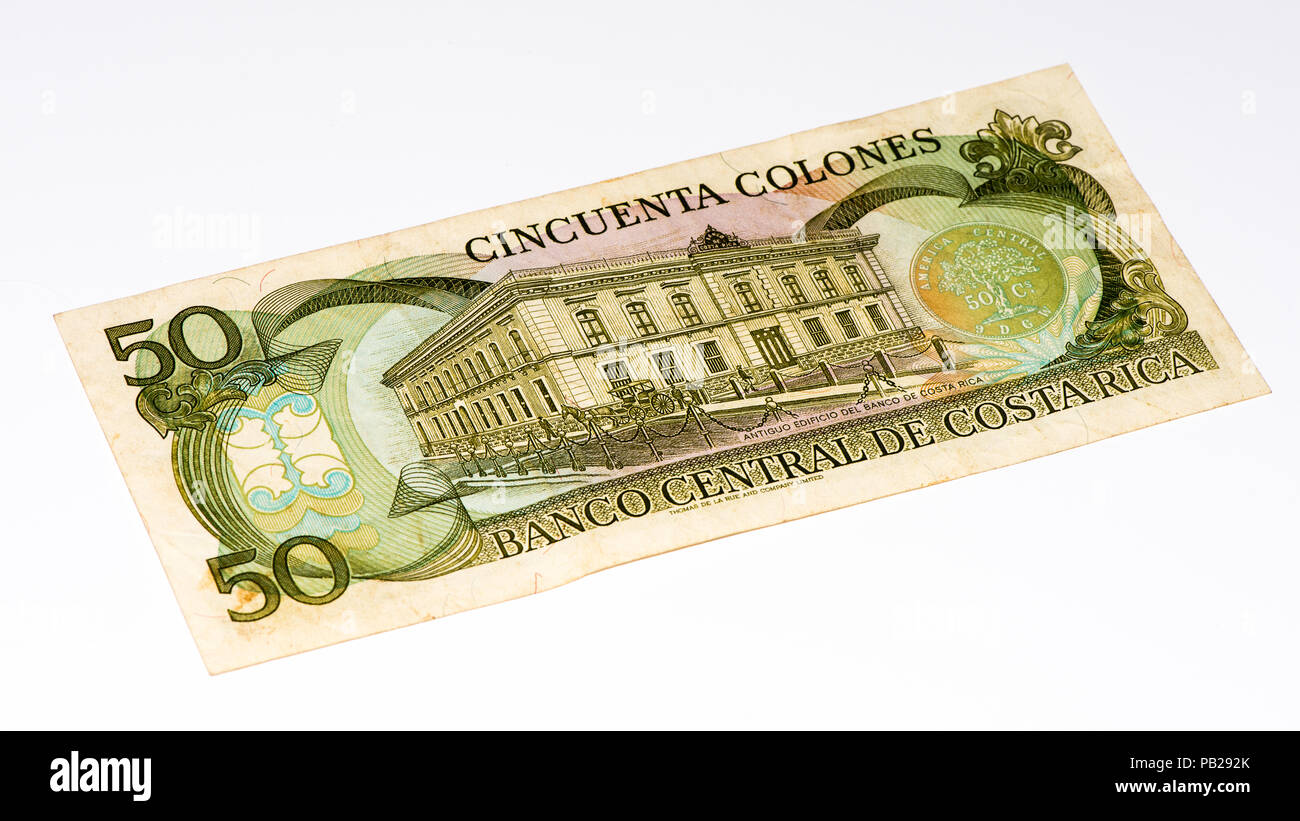 50 Costa Rican colones bank note. Colones is the national currency of ...