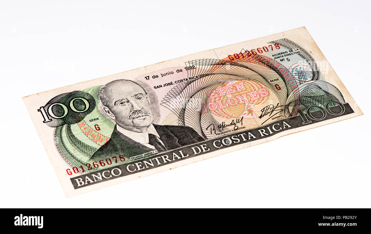 100 Costa Rican colones bank note. Colones is the national currency of ...