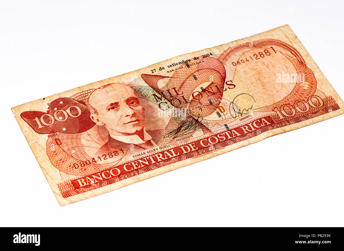 1000 Costa Rican colones bank note. Colones is the national currency of ...