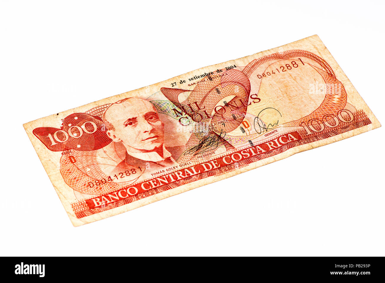 1000 Costa Rican colones bank note. Colones is the national currency of ...