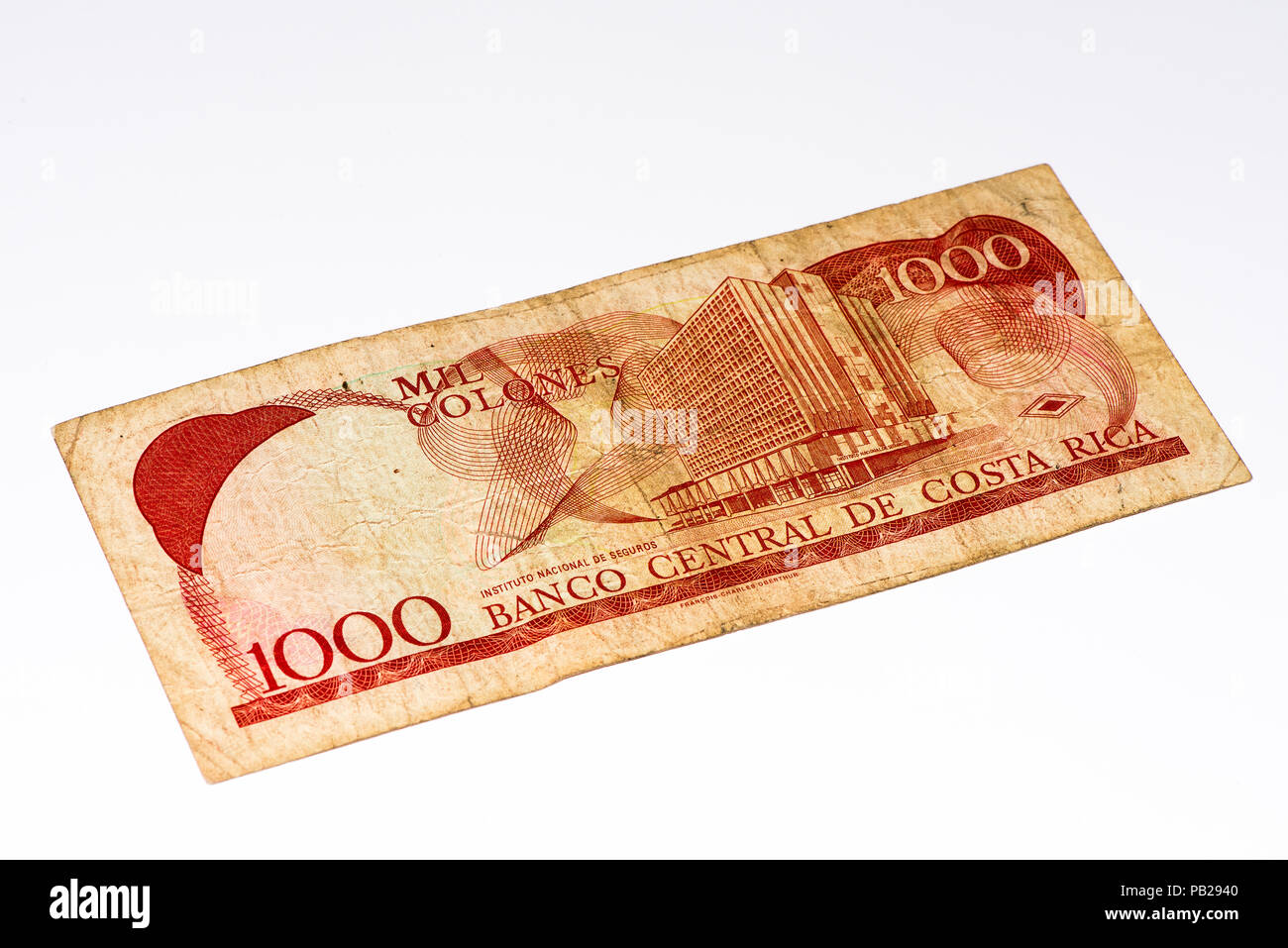 1000 Costa Rican colones bank note. Colones is the national currency of ...