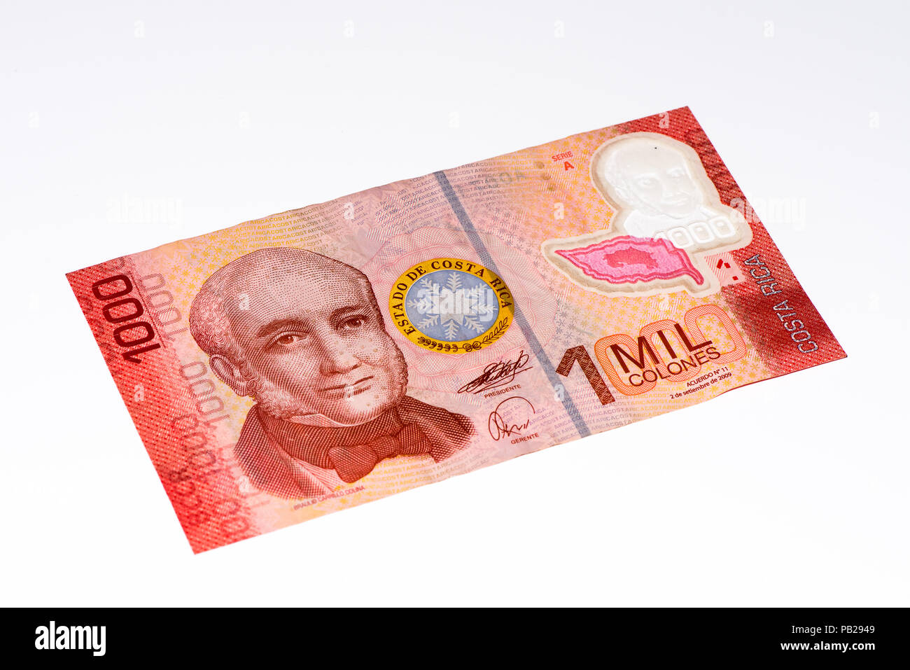 1000 Costa Rican colones bank note. Colones is the national currency of ...