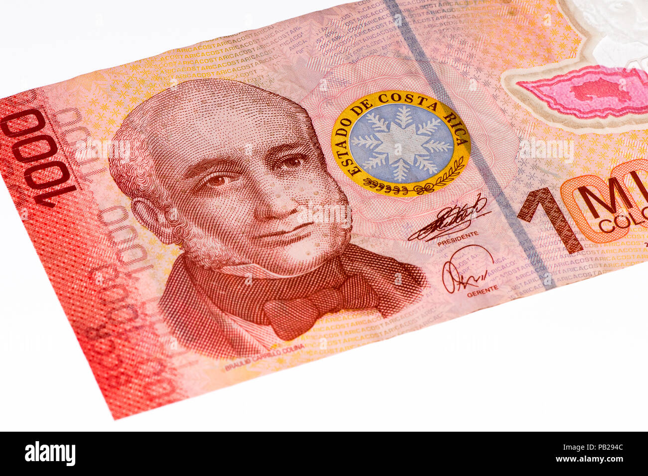 1000 Costa Rican colones bank note. Colones is the national currency of ...