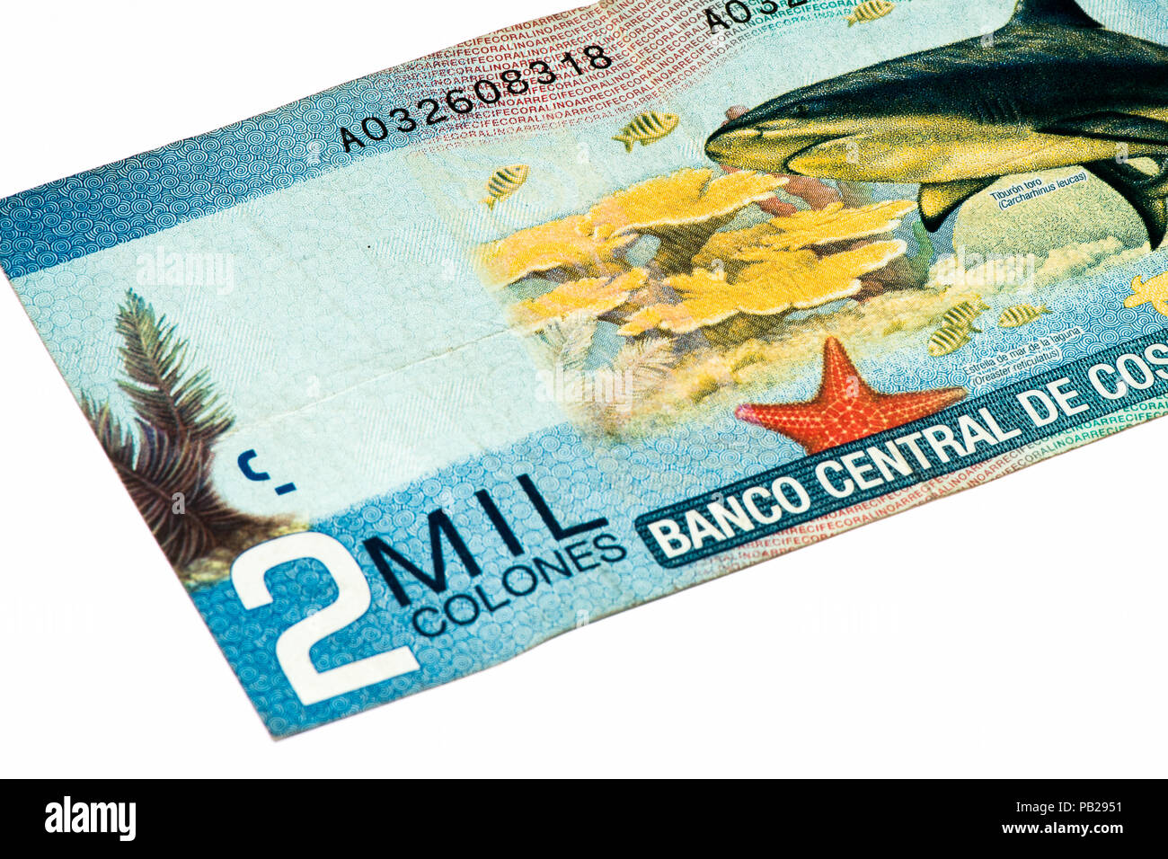 2000 Costa Rican colones bank note. Colones is the national currency of ...