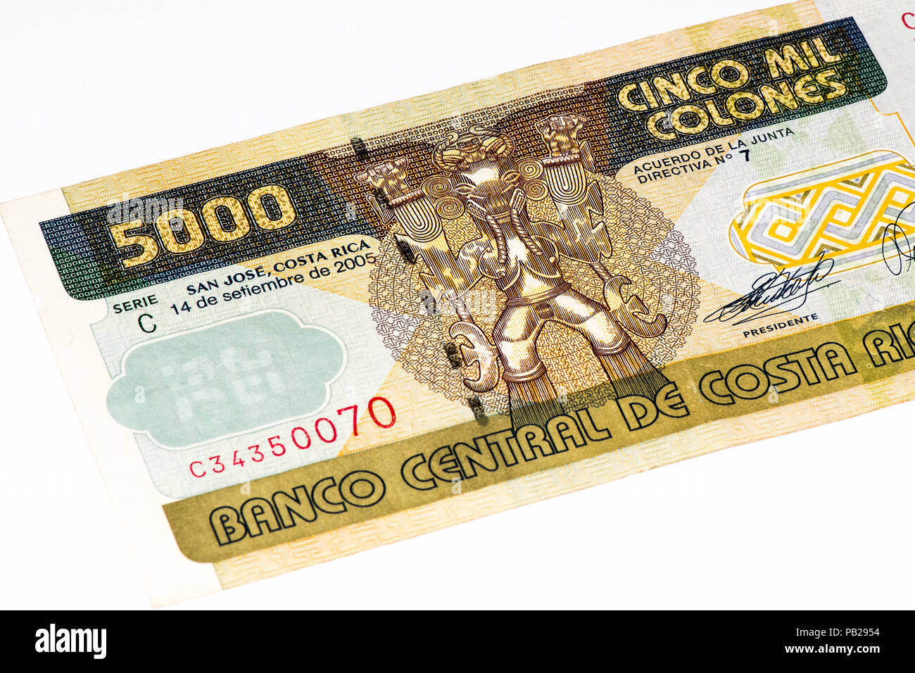 5000 Costa Rican colones bank note. Colones is the national currency of ...