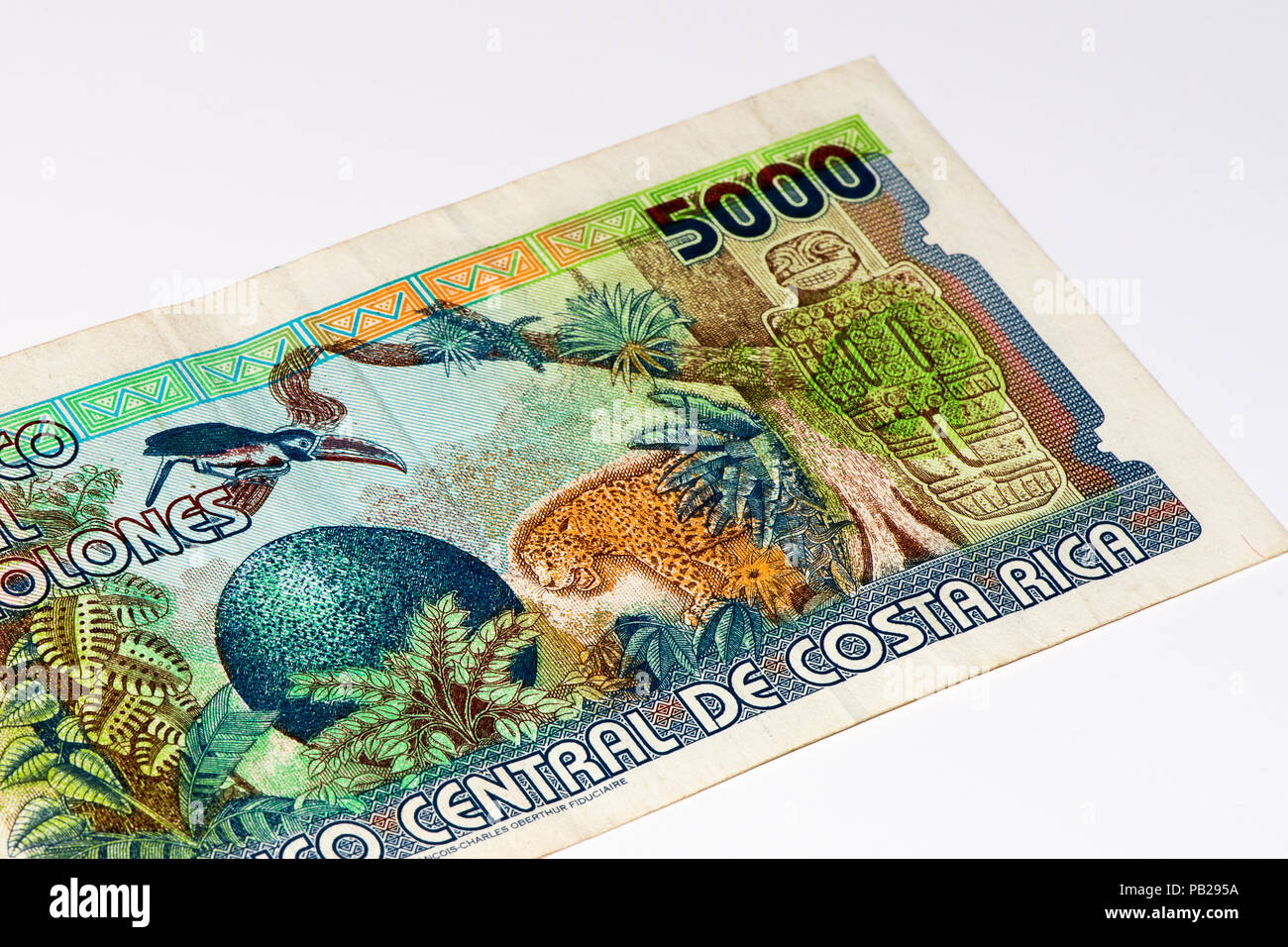 5000 Costa Rican colones bank note. Colones is the national currency of ...