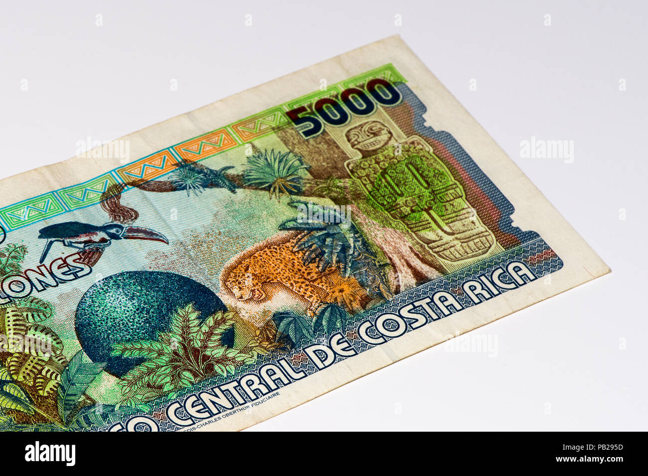 5000 Costa Rican colones bank note. Colones is the national currency of ...