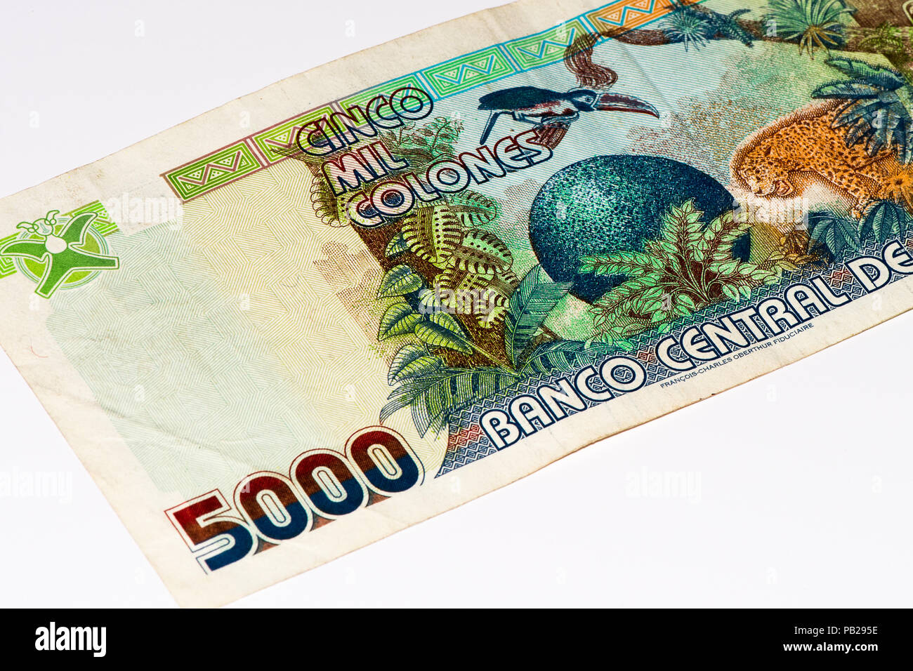 5000 Costa Rican colones bank note. Colones is the national currency of ...