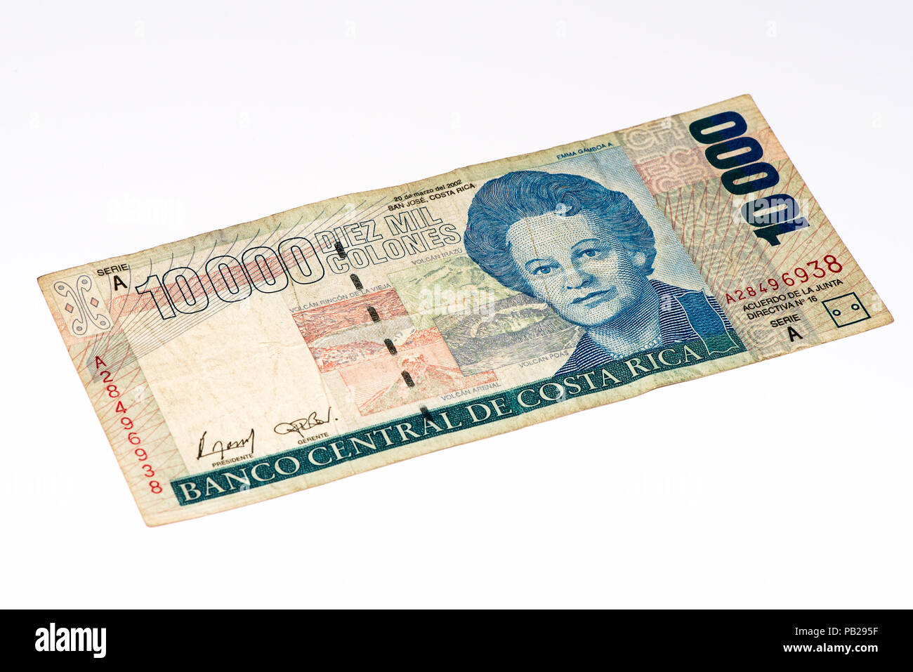 10000 Costa Rican colones bank note. Colones is the national currency ...