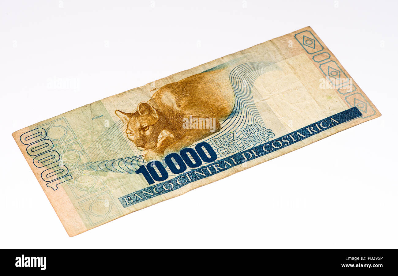 10000 Costa Rican colones bank note. Colones is the national currency ...
