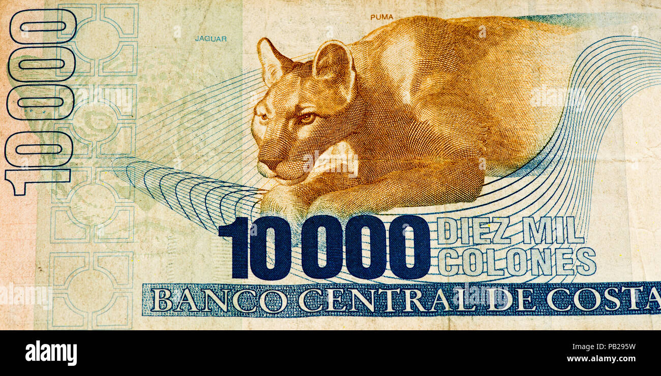 10000 Costa Rican colones bank note. Colones is the national currency ...