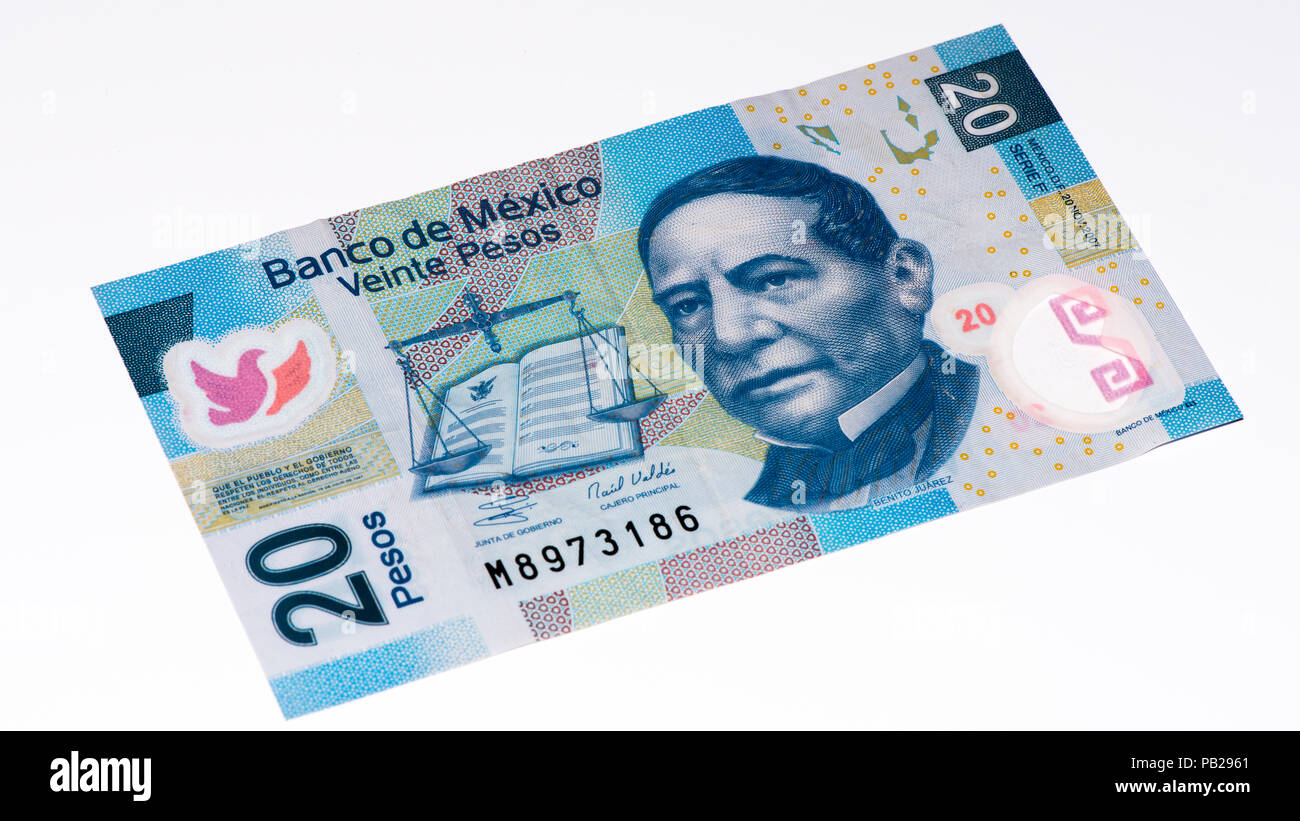 20 Mexican pesos bank note made in 2007 Stock Photo - Alamy