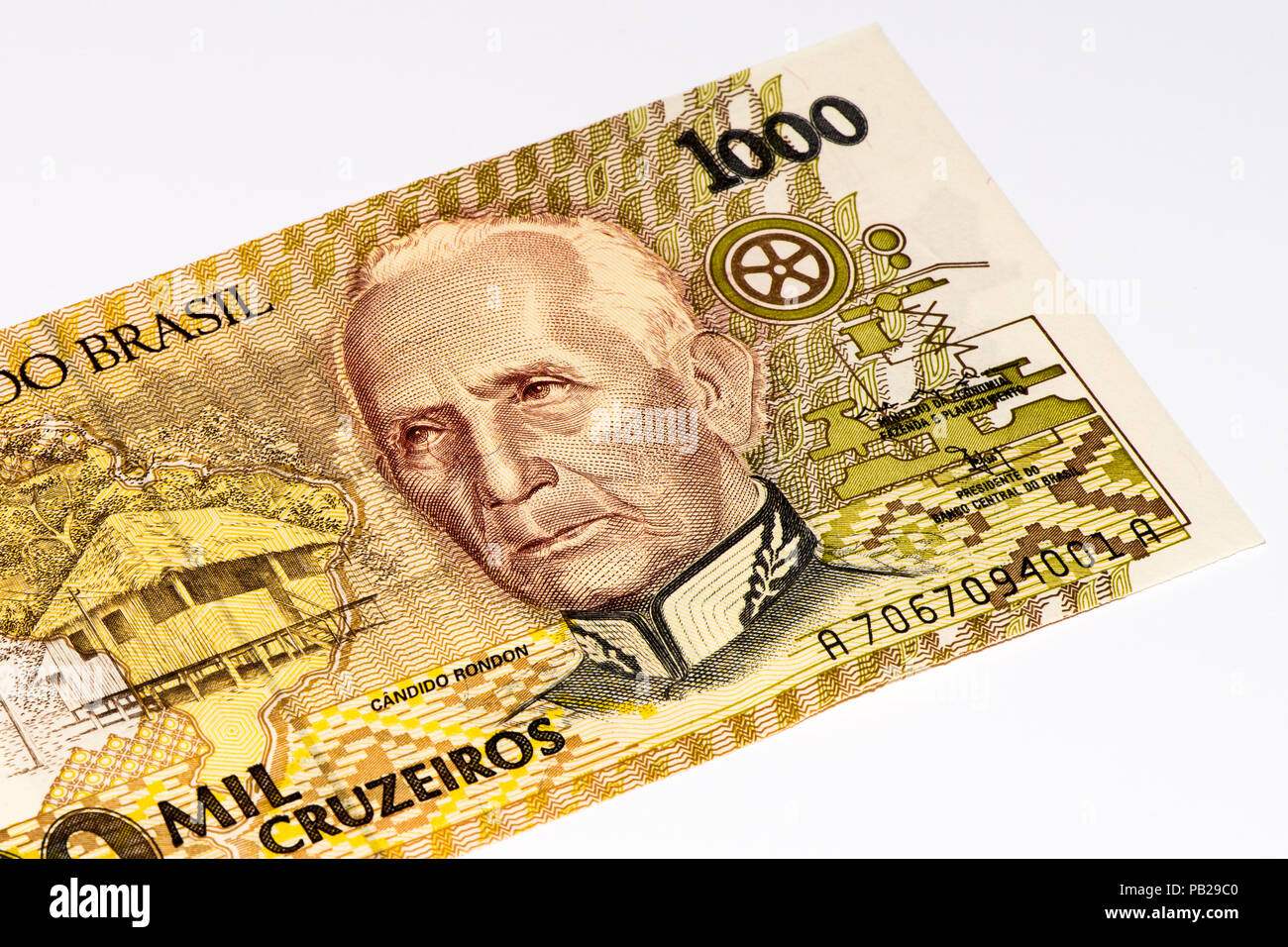 1000 Brasilian cruzeiro bank note. Cruzeiro is the former currency of ...