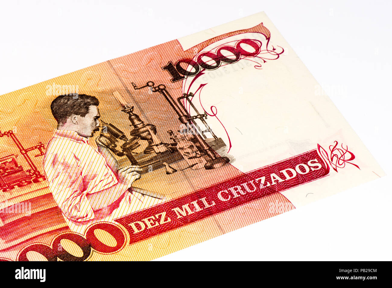 10000 Brasilian cruzeiro bank note. Cruzeiro is the former currency of ...