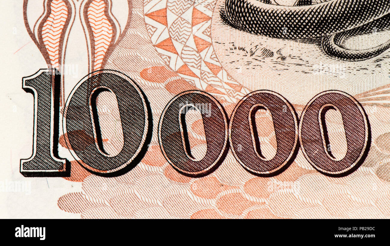 10000 Brasilian cruzeiro bank note. Cruzeiro is the former currency of ...
