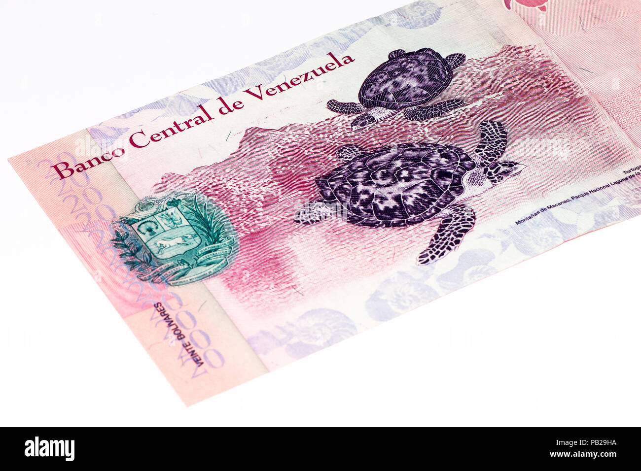 20 Venezuelan bolivares bank note. Bolivares fuertes is national ...