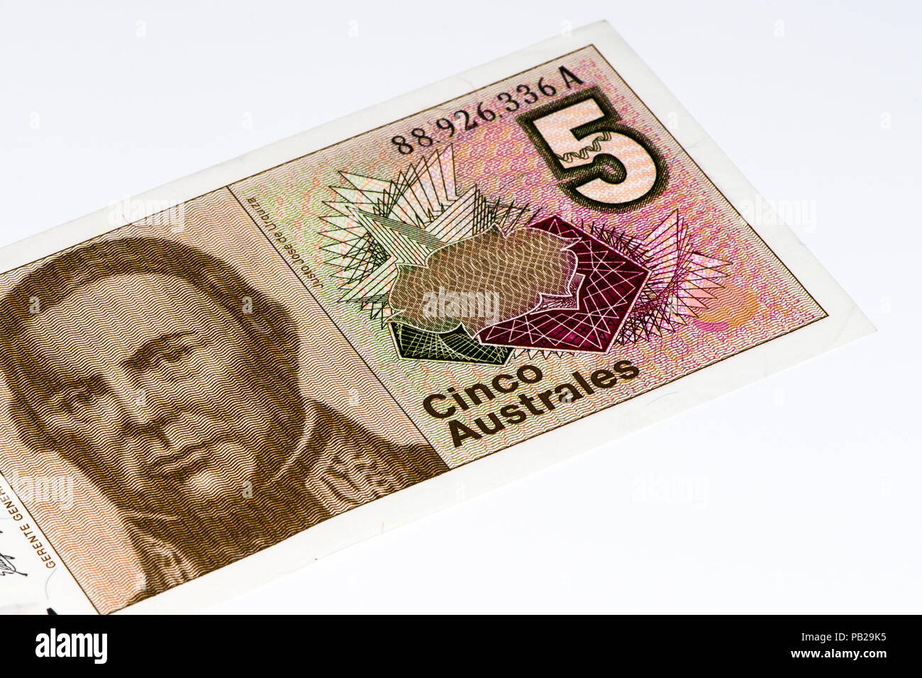 5 Argentinian austral bank note. Argentinian austral is the former ...