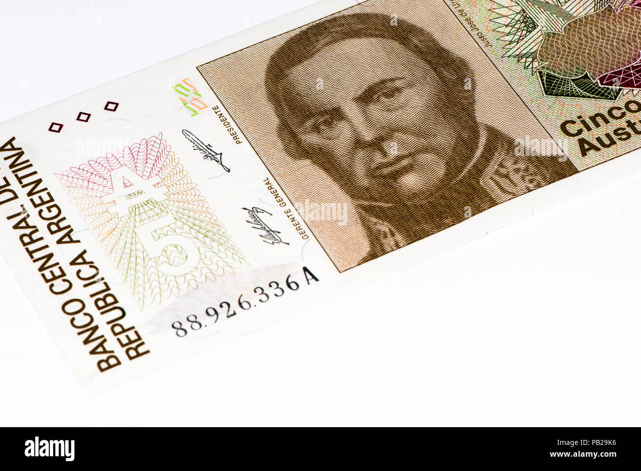 5 Argentinian austral bank note. Argentinian austral is the former ...