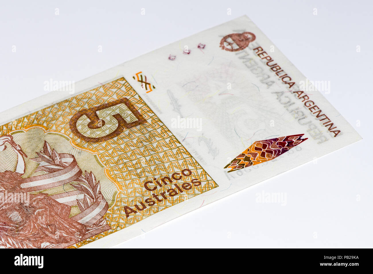 5 Argentinian austral bank note. Argentinian austral is the former ...