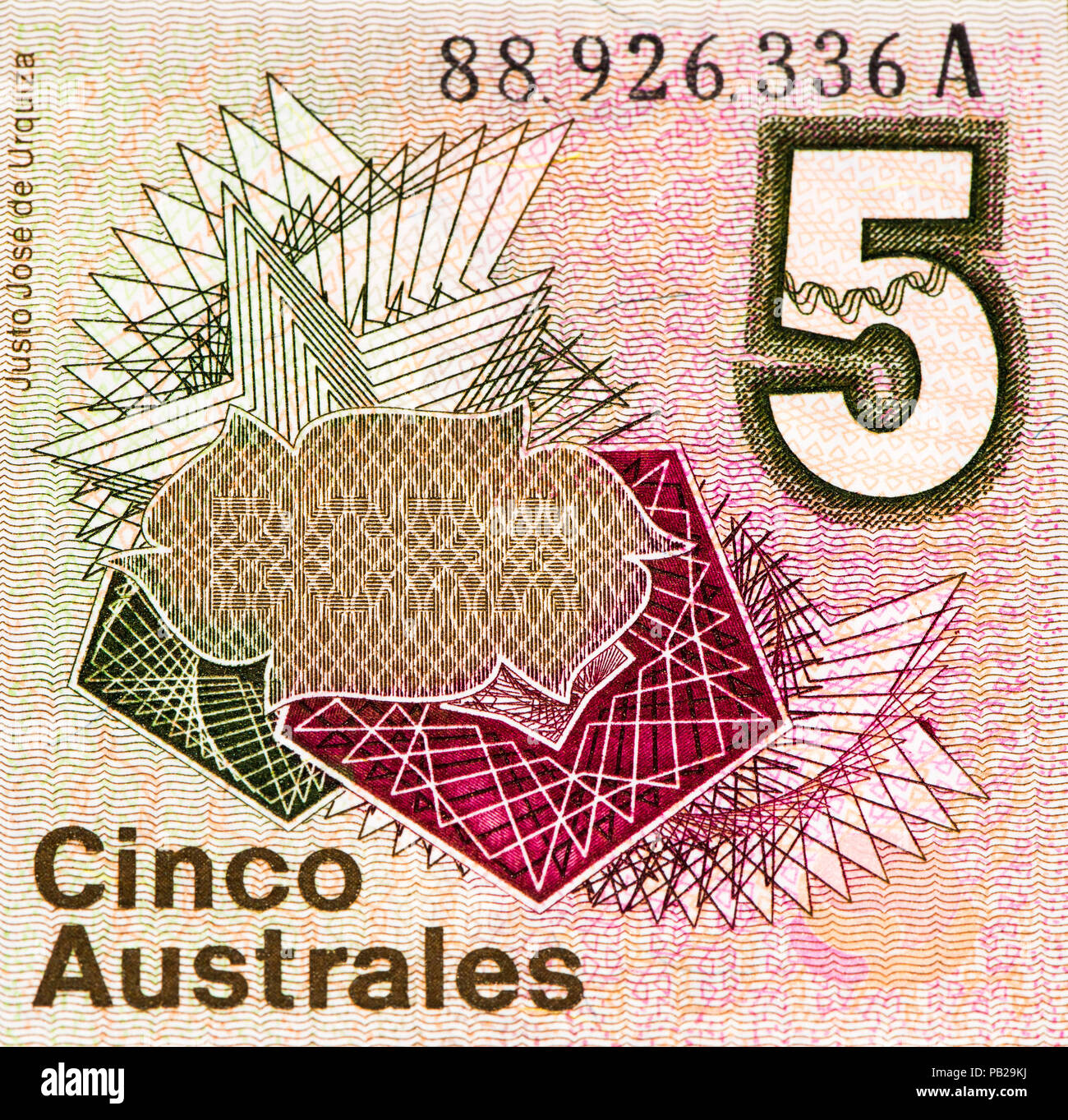 5 Argentinian austral bank note. Argentinian austral is the former ...