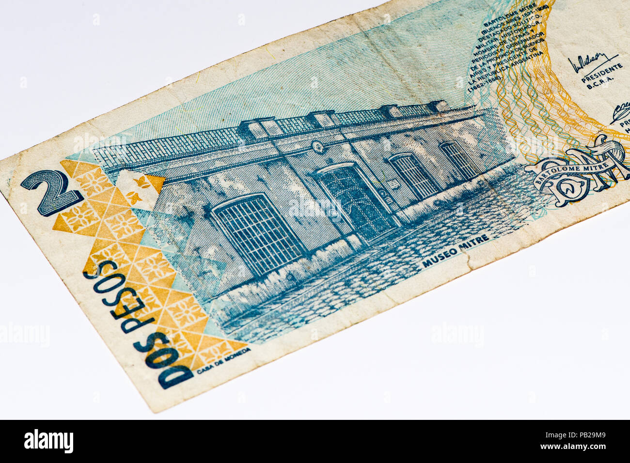 2 Argentinian peso bank note. Argentinian peso is the national currency ...