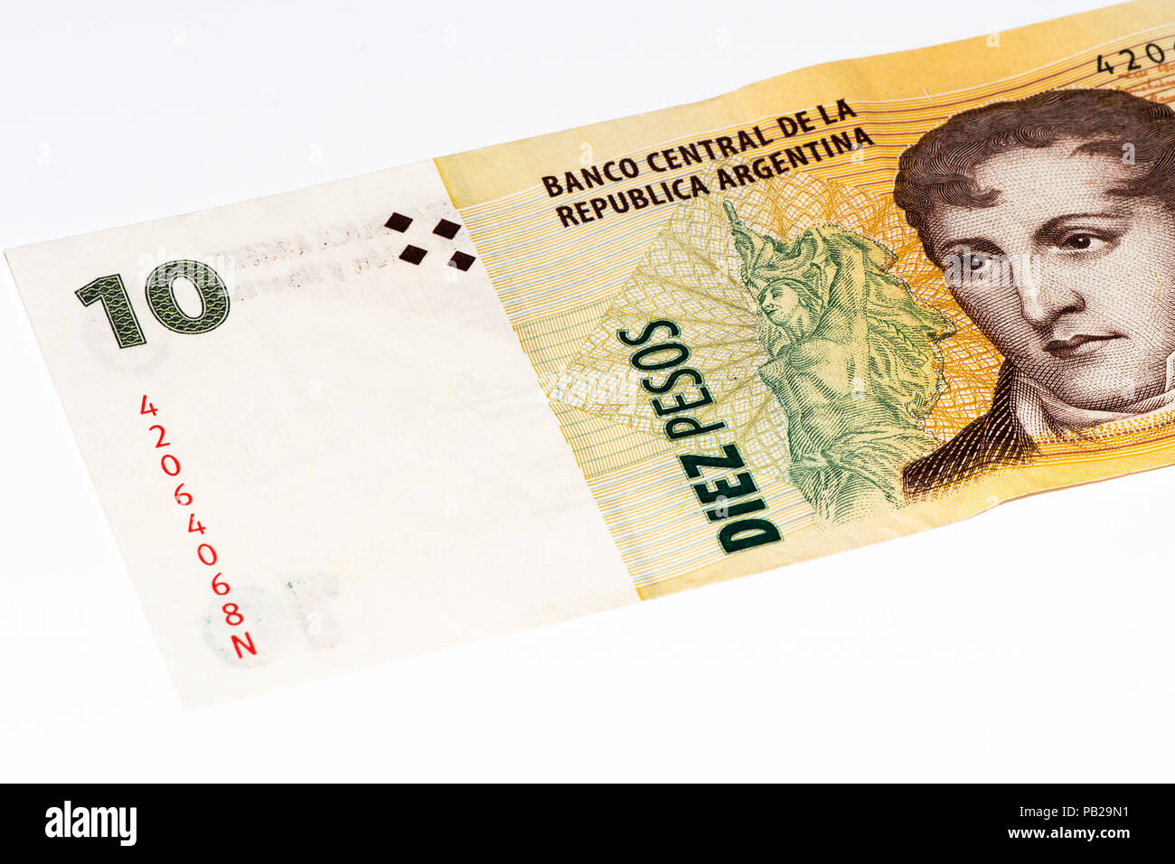 10 Argentinian peso bank note. Argentinian peso is the national ...
