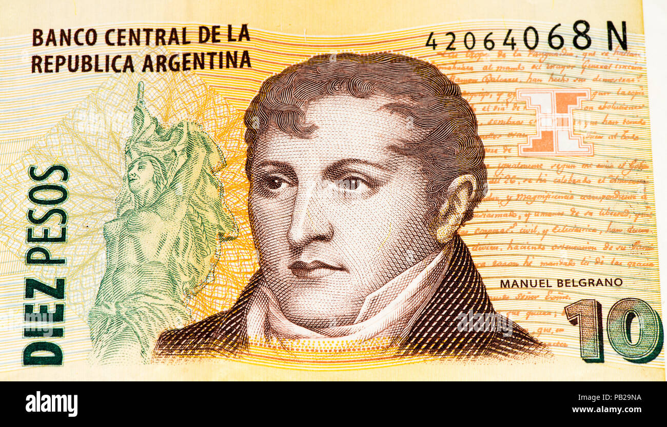 10 Argentinian peso bank note. Argentinian peso is the national ...