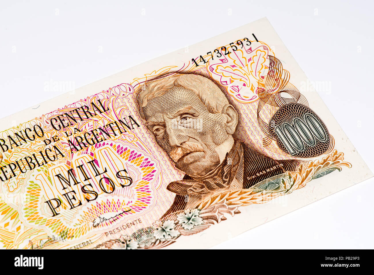 1000 Argentinian peso bank note. Argentinian peso is the national ...