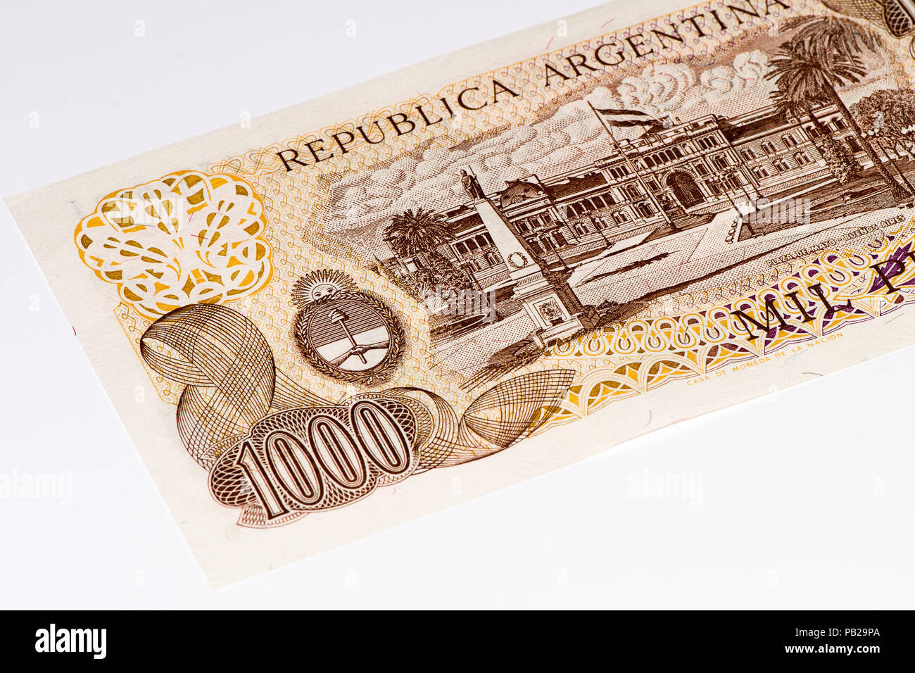 1000 Argentinian peso bank note. Argentinian peso is the national ...