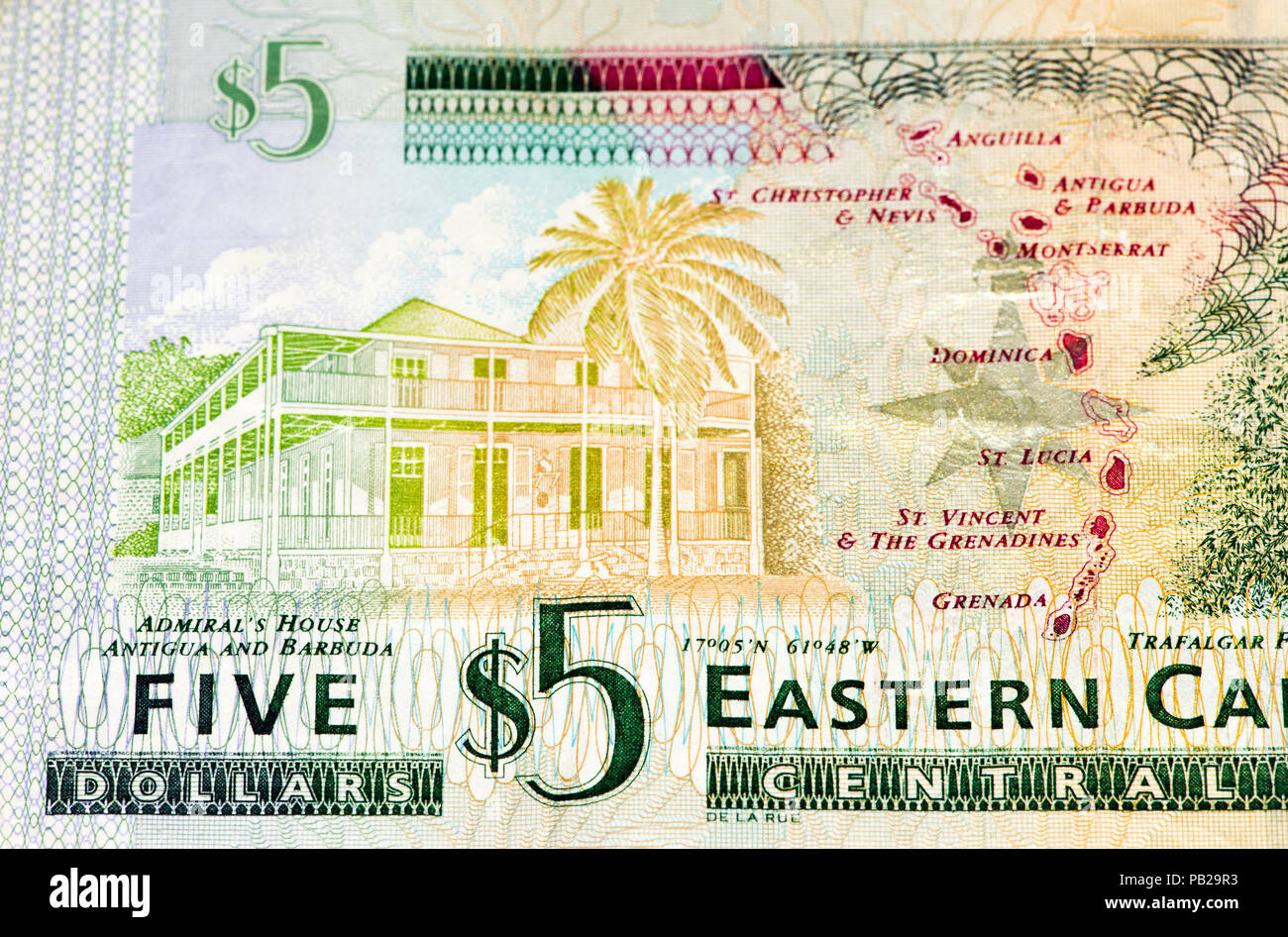 5 Eastern Caribbean dollars bank note Stock Photo - Alamy