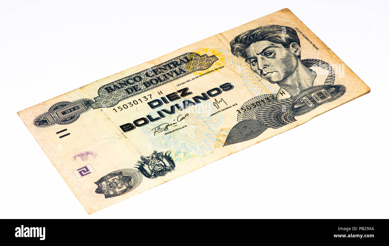 10 bolivianos bank note. Bolivianos is the national currency of Bolivia ...