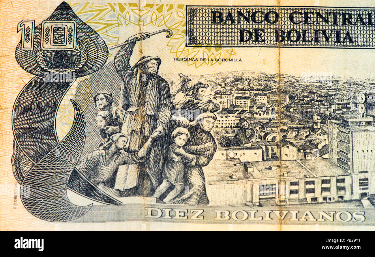 10 bolivianos bank note. Bolivianos is the national currency of Bolivia ...