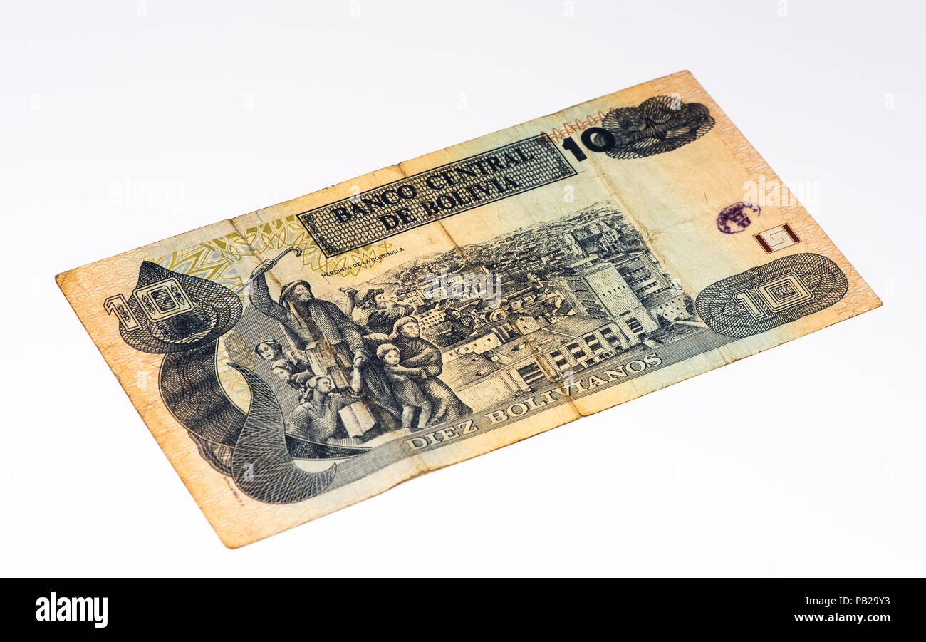 10 bolivianos bank note. Bolivianos is the national currency of Bolivia ...