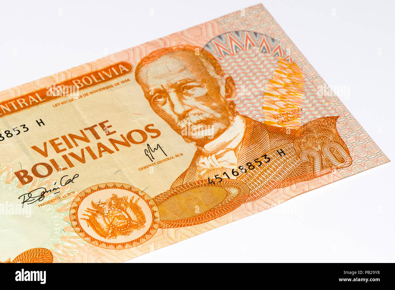 20 bolivianos bank note. Bolivianos is the national currency of Bolivia ...