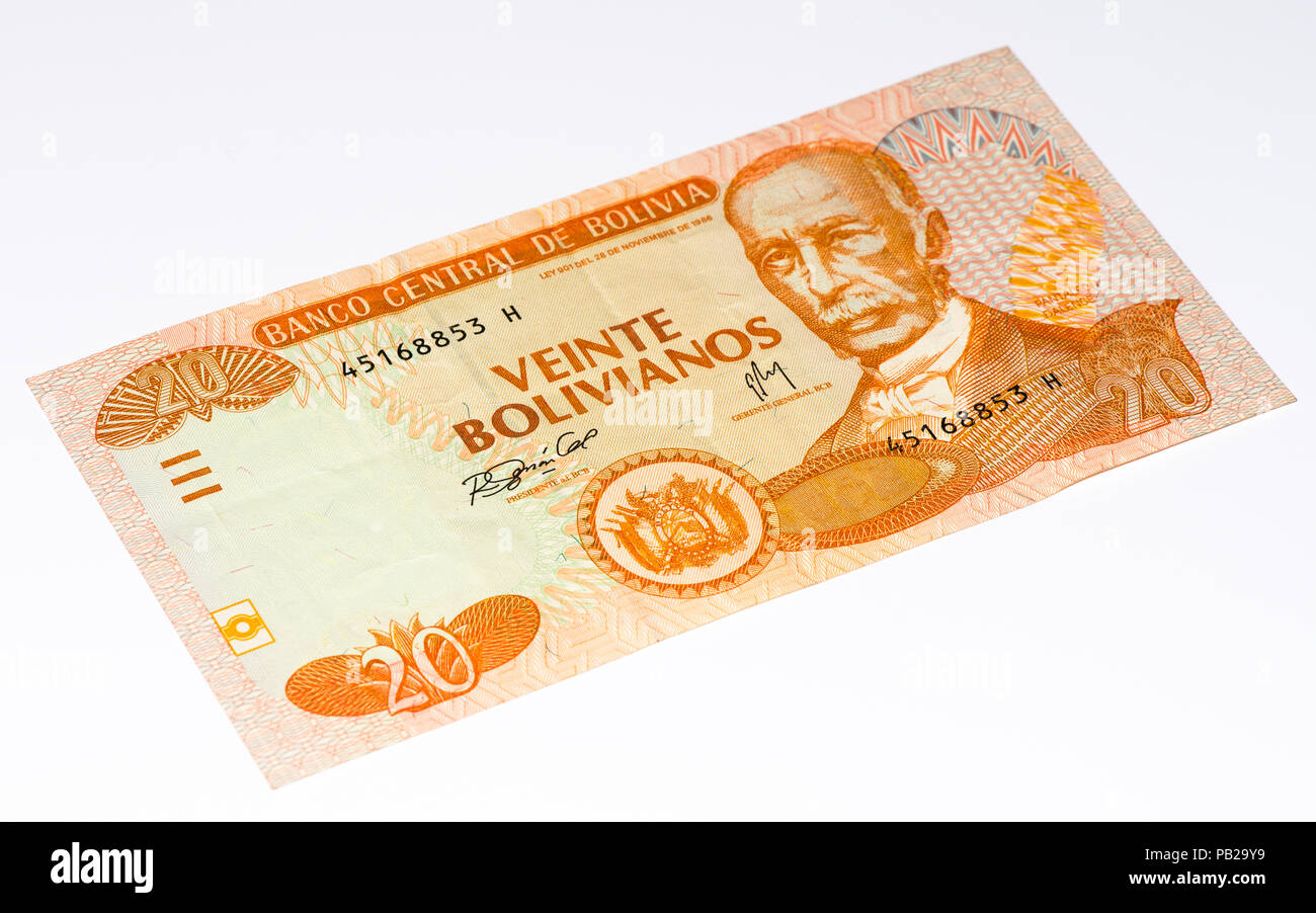 20 bolivianos bank note. Bolivianos is the national currency of Bolivia ...