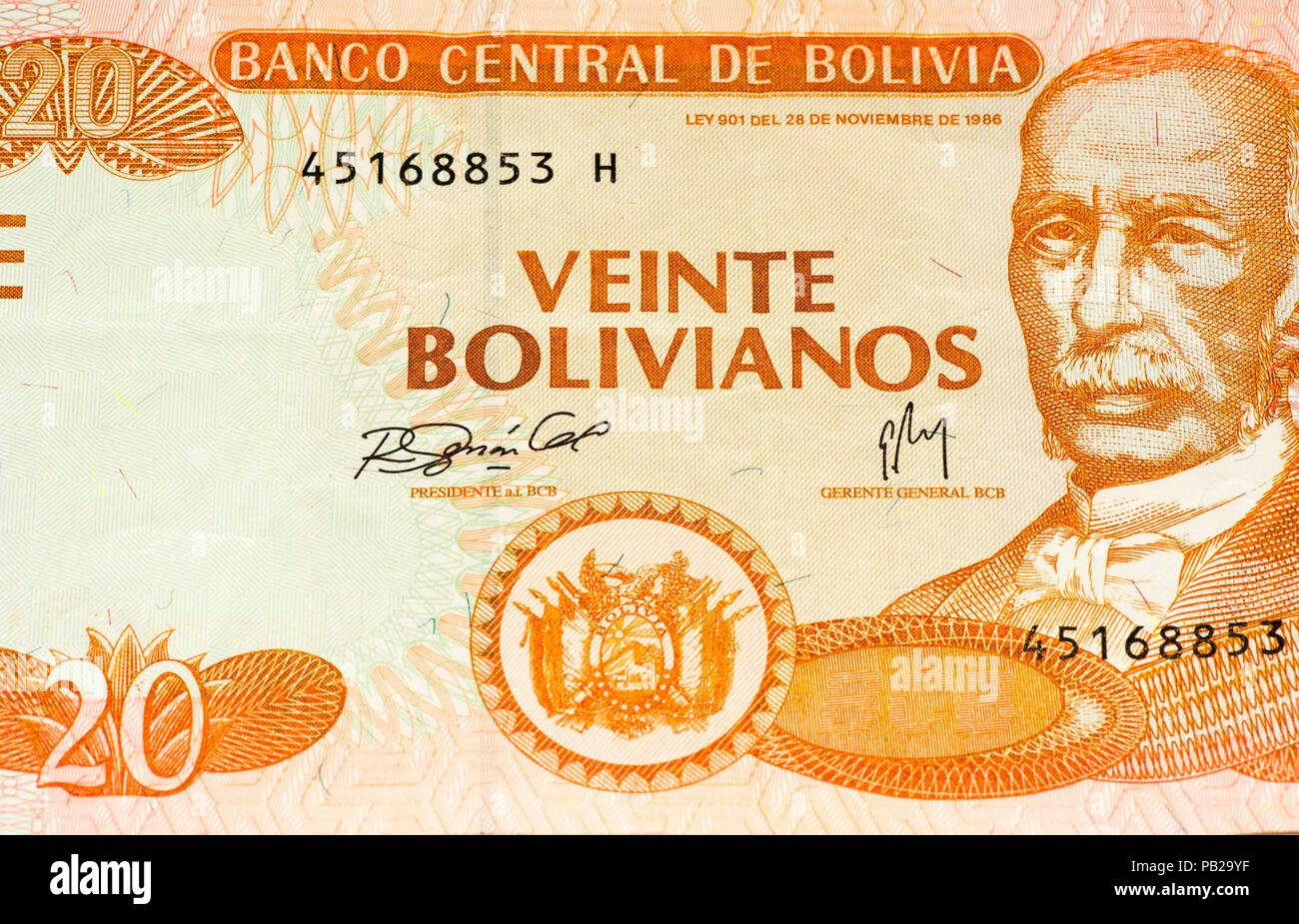 20 bolivianos bank note. Bolivianos is the national currency of Bolivia Stock Photo - Alamy