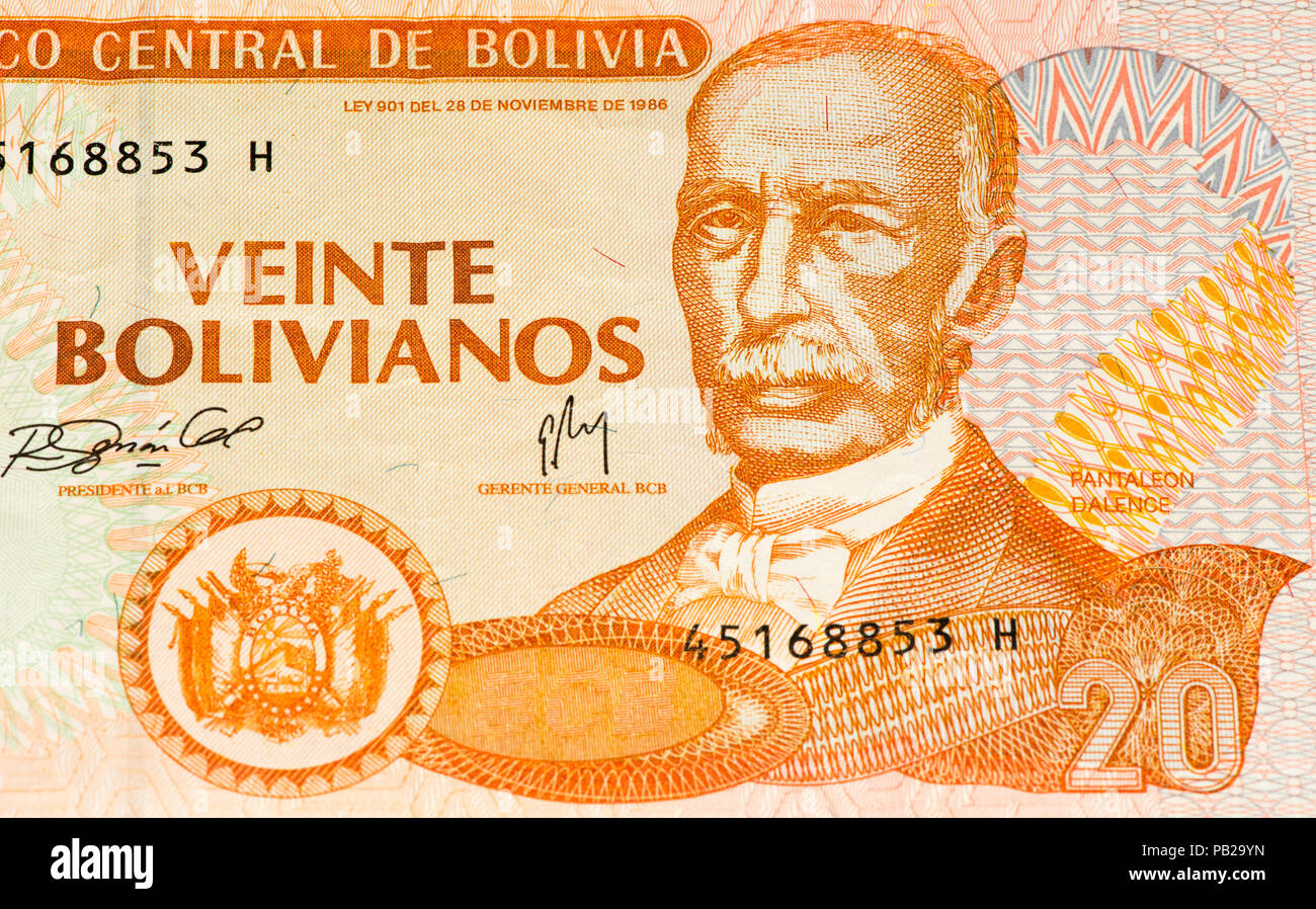 20 bolivianos bank note. Bolivianos is the national currency of Bolivia ...