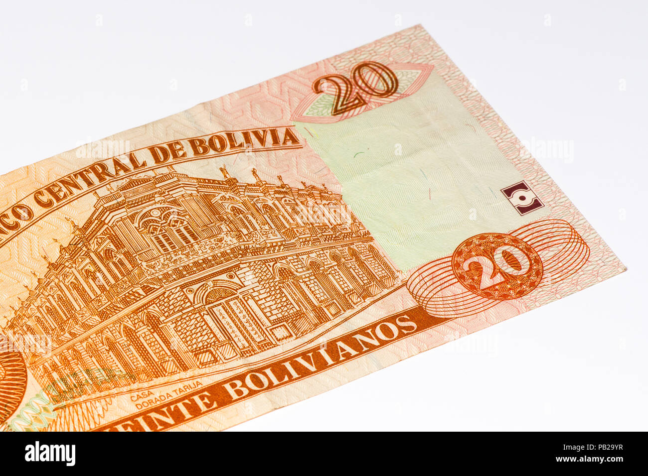 20 bolivianos bank note. Bolivianos is the national currency of Bolivia ...