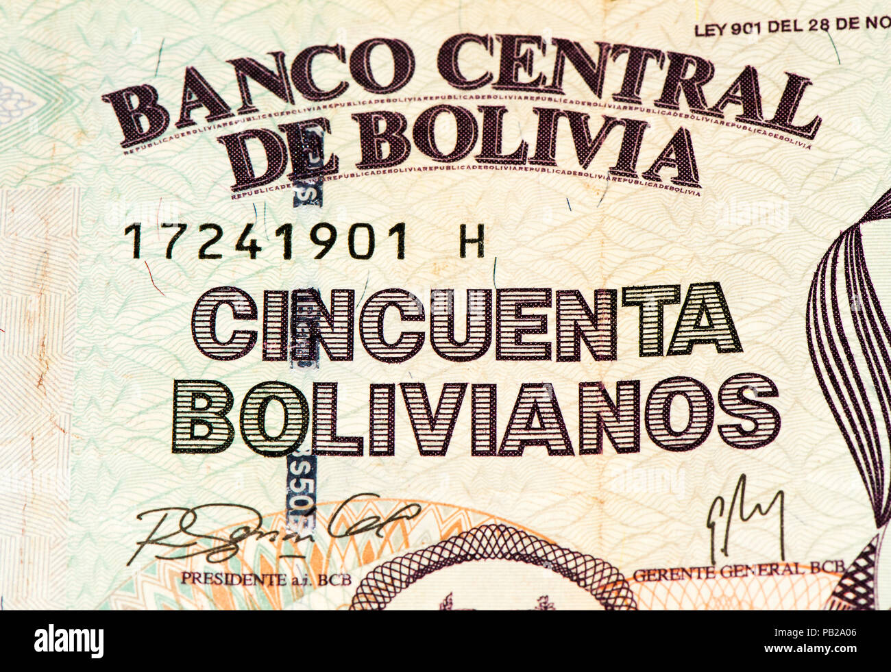50 bolivianos bank note. Bolivianos is the national currency of Bolivia ...