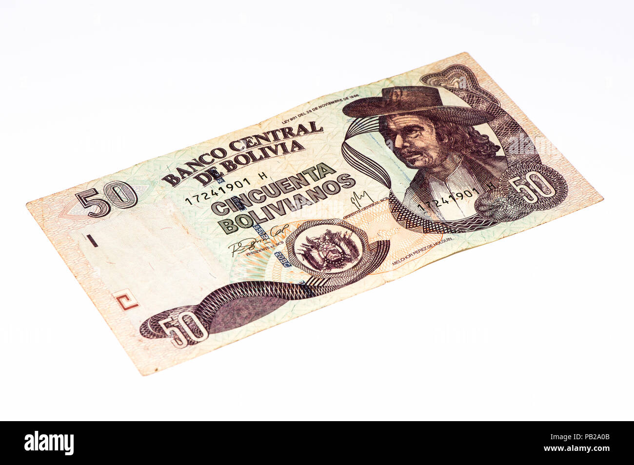 50 bolivianos bank note. Bolivianos is the national currency of Bolivia ...