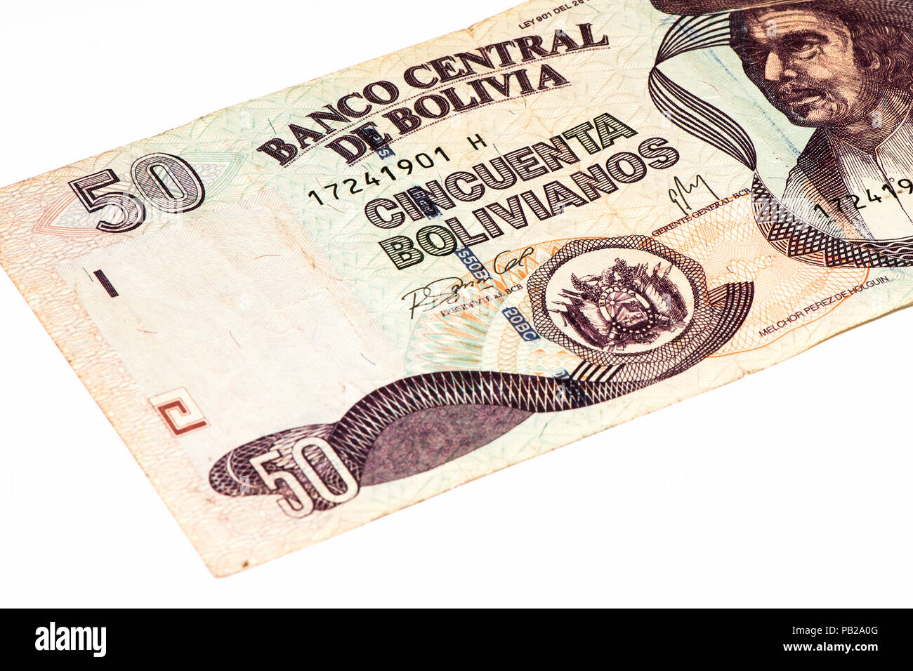 50 bolivianos bank note. Bolivianos is the national currency of Bolivia ...