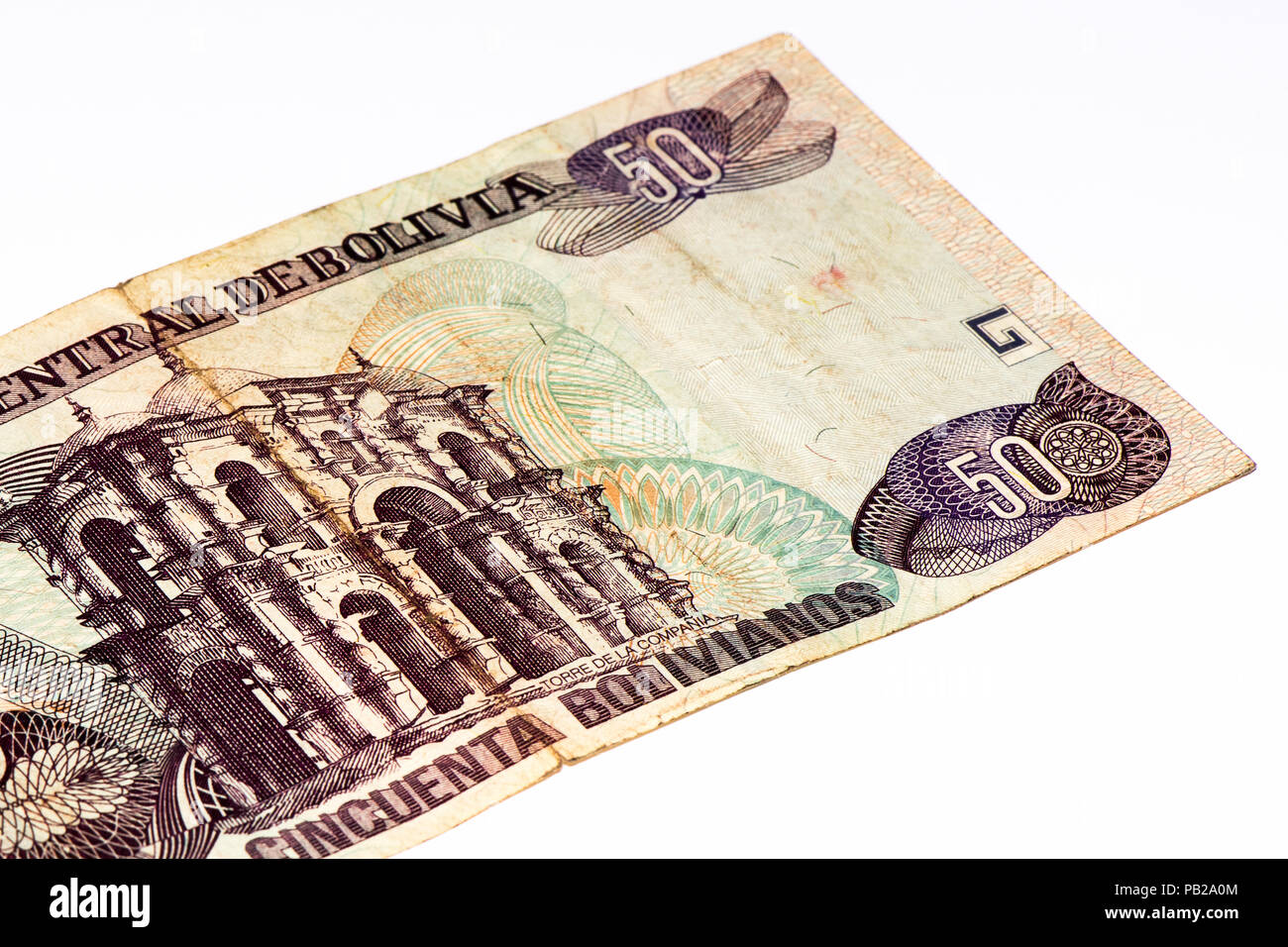 50 bolivianos bank note. Bolivianos is the national currency of Bolivia ...