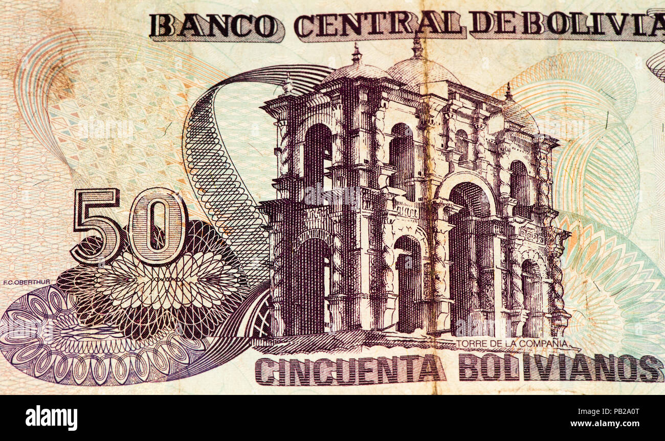 50 bolivianos bank note. Bolivianos is the national currency of Bolivia ...