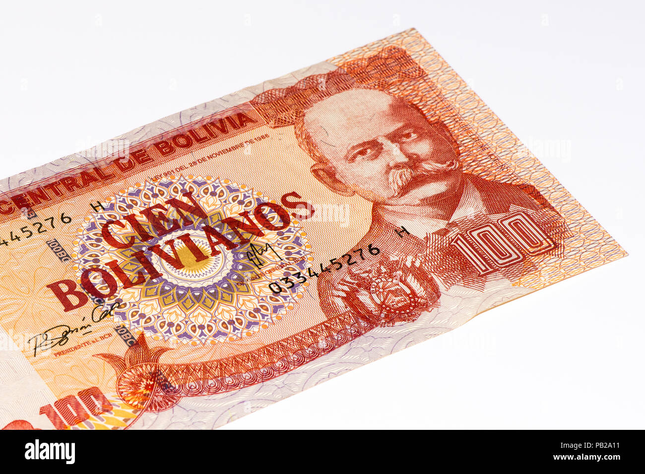 100 bolivianos bank note. Bolivianos is the national currency of ...