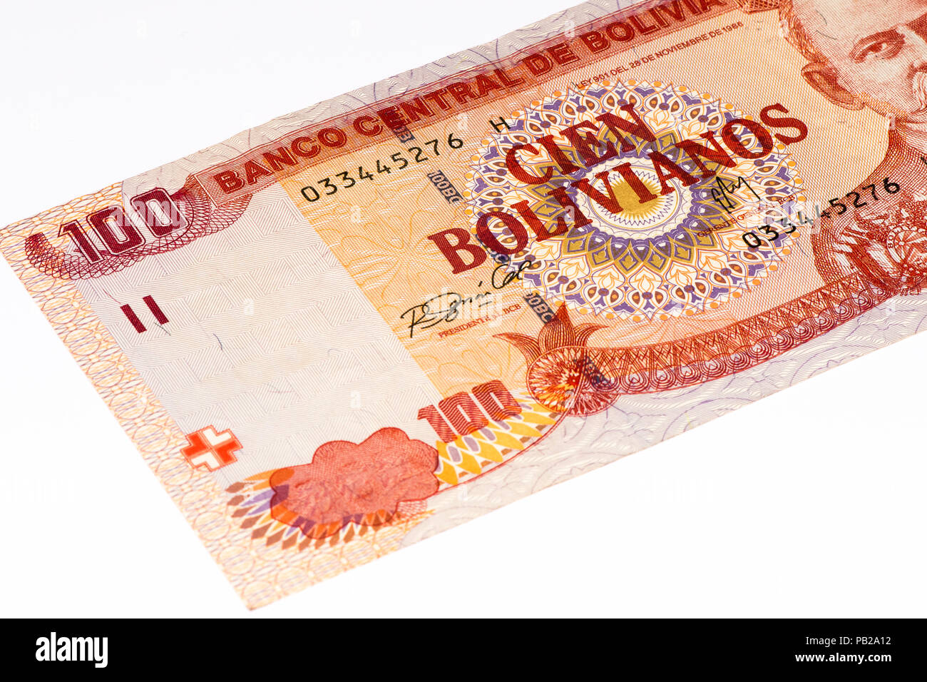 100 bolivianos bank note. Bolivianos is the national currency of ...