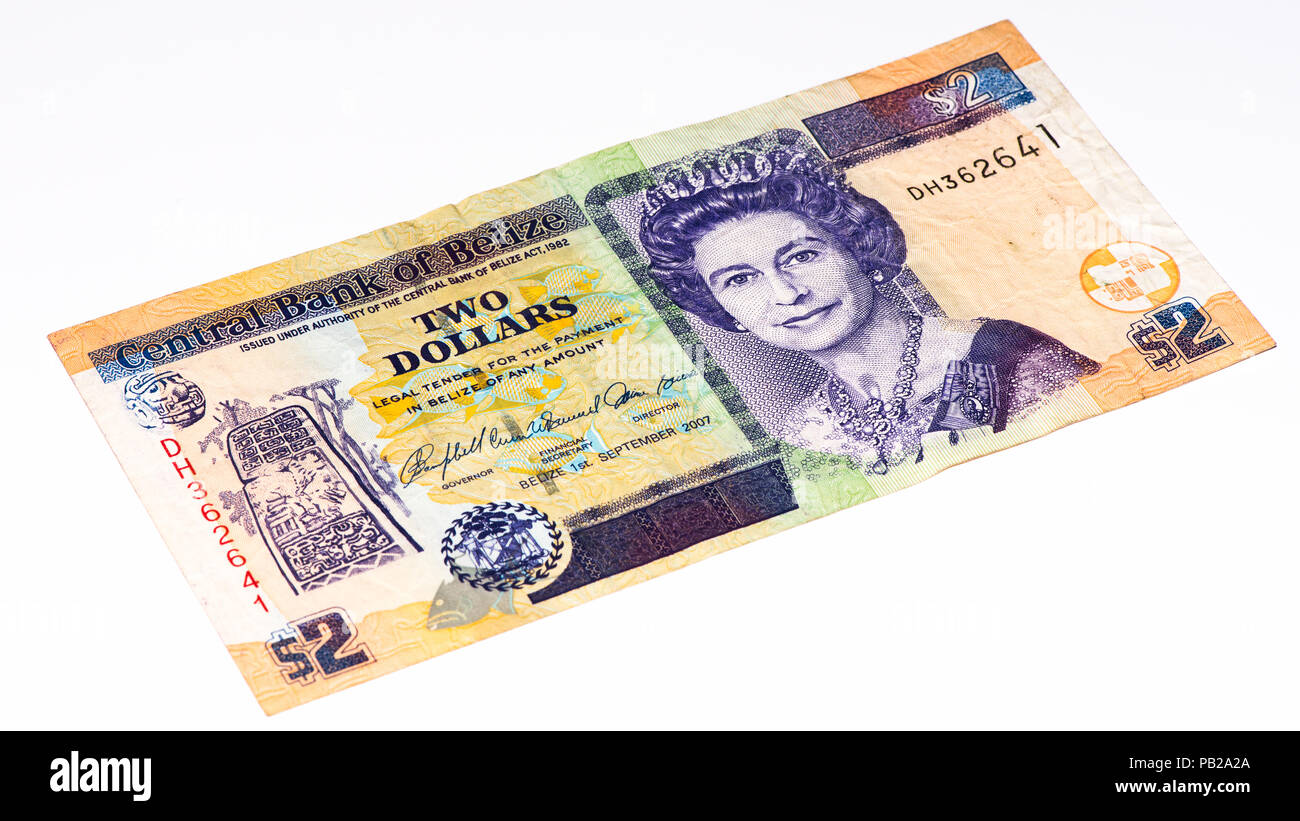 2 Belize dollars bank note. Belize dollar is the national currency of ...