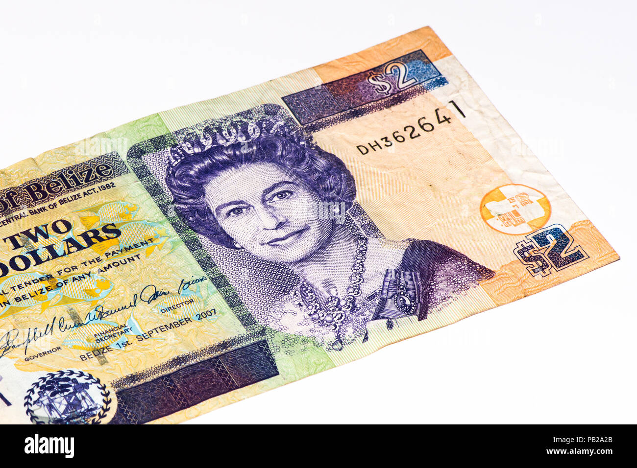 2 Belize dollars bank note. Belize dollar is the national currency of ...