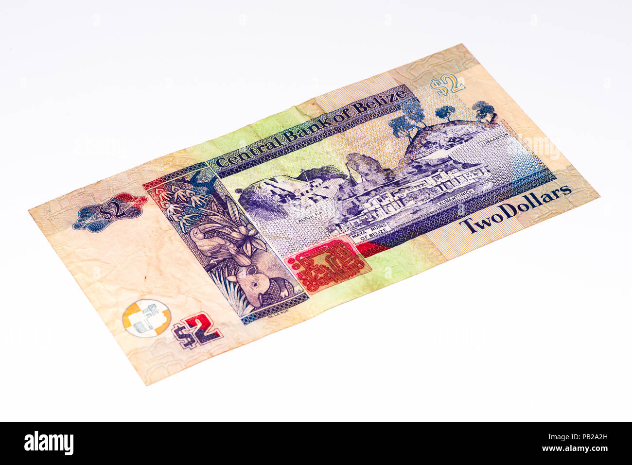 2 Belize dollars bank note. Belize dollar is the national currency of ...